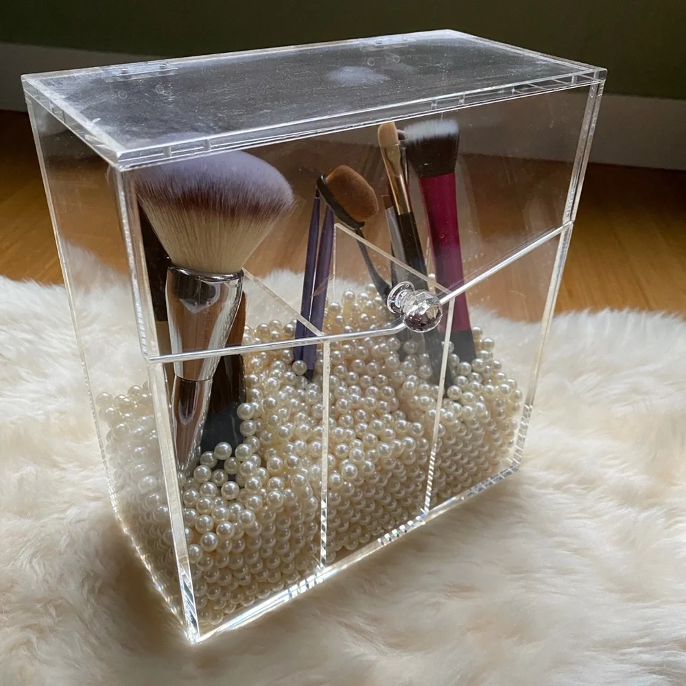 Makeup | Clear Acrylic Makeup Brushes Organizerwith Pearl Beads | Poshmark